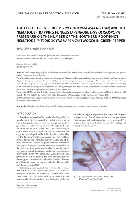 Pdf The Effect Of Trifender Trichoderma Asperellum And The Nematode