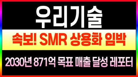 우리기술 주가전망 속보 소형모듈원자로smr 대장주 우리기술의 원전 프로젝트 참여 현황 분석 우리기술대응전략 우리기술투자목표가 우리기술 Youtube