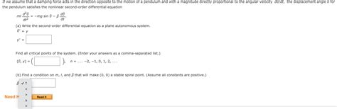 Solved The Pendulum Satisfies The Nonlinear Second Order