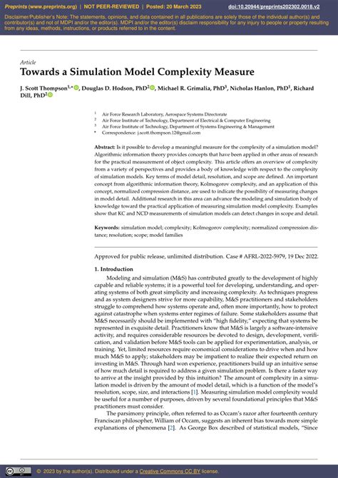 Pdf Towards A Simulation Model Complexity Measure