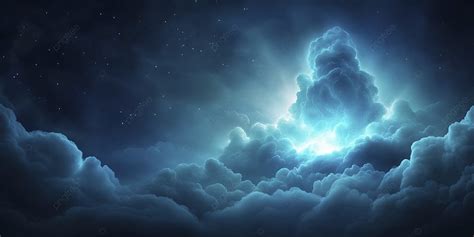 Dramatic Night Sky With Glowing Clouds Background Light Stars Glow