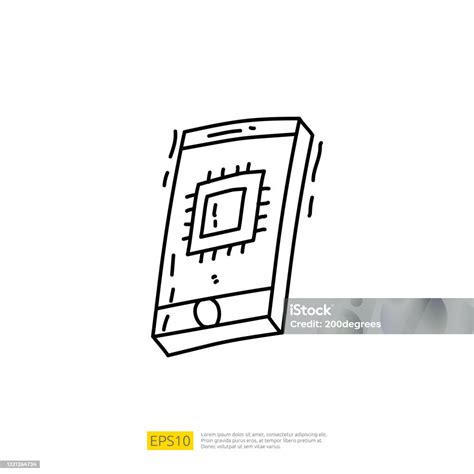 엔지니어링 개발 브레인스토밍 기호를 위해 스마트폰에 칩 회로 기판 구조를 갖춘 인공 지능 Ai 개념 손으로 그린 낙서 아이콘 벡터 일러스트레이션 Brand Name