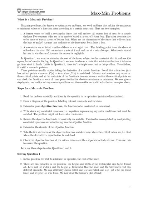 maxminproblems handout pdf mathematical optimization function