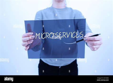 Text Sign Showing Microservices Internet Concept Software Development Technique Building Single
