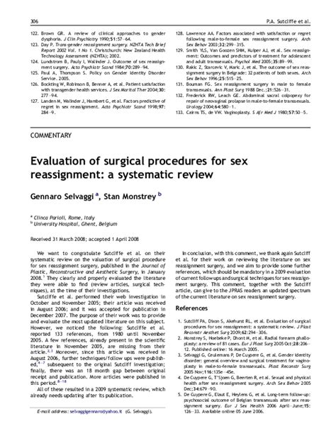 Pdf Evaluation Of Surgical Procedures For Sex Reassignment A