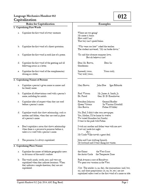 Capitalization Rules And Examples Pdf God Linguistics