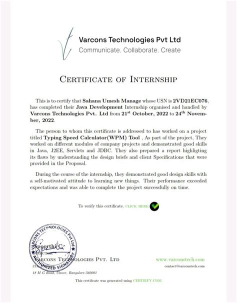 I Have Completed Java Development Internship Organised And Handled By