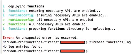 Javascript Cloud Functions For Firebase Helloworld Error An Unexpected Error Has Occurred