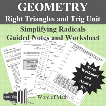 Geometry Perfect Squares Simplifying Radicals Guided Notes And Worksheet