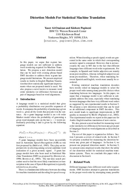 Pdf Distortion Models For Statistical Machine Translation