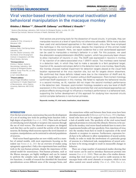 Pdf Viral Vector Based Reversible Neuronal Inactivation And Behavioral Manipulation In The