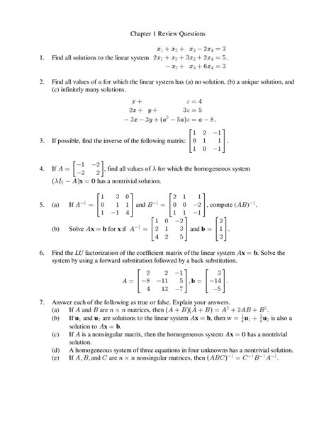 Review Questions For Introduction To Linear Algebra Ma 405 Docsity