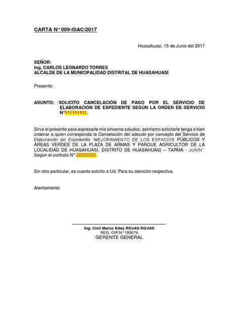 Carta De Cancelacion De Pago Pdf