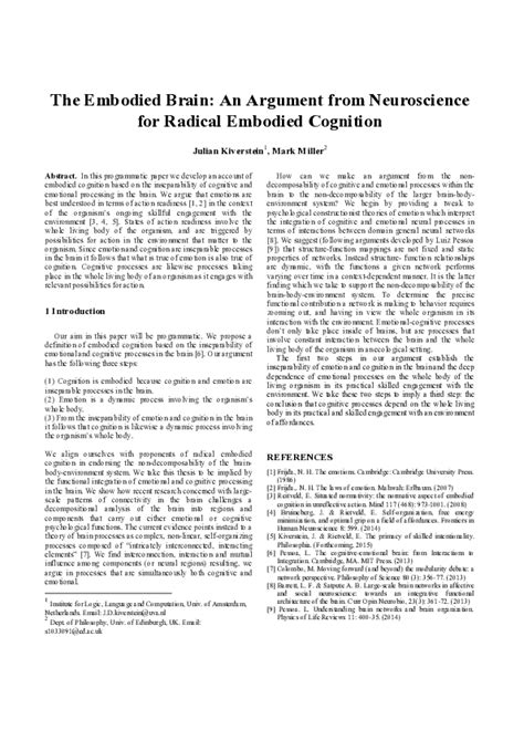 Pdf The Embodied Brain An Argument From Neuroscience For Radical Embodied Cognition