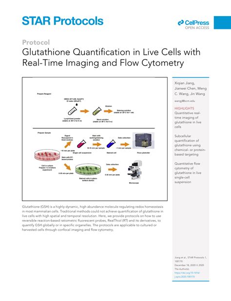 Pdf Glutathione Quantification In Live Cells With Real Time Imaging And Flow Cytometry