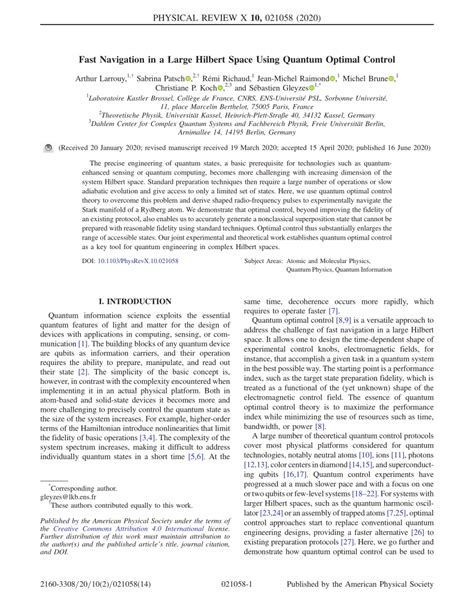 Pdf Fast Navigation In A Large Hilbert Space Using Quantum Optimal Control
