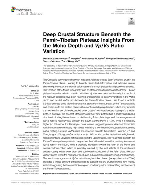 Pdf Deep Crustal Structure Beneath The Pamirtibetan Plateau