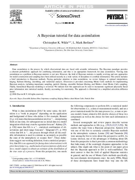 Pdf A Bayesian Tutorial For Data Assimilation