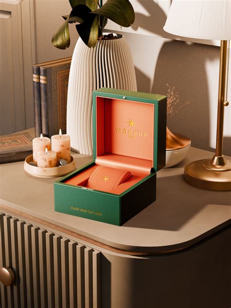 High Quality Luxury Watch Box Mockup In An Elegant Setting With Warm