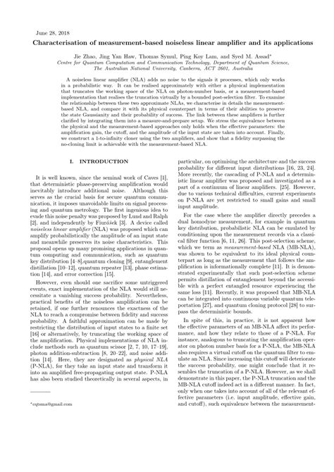 Pdf Characterization Of A Measurement Based Noiseless Linear Amplifier And Its Applications
