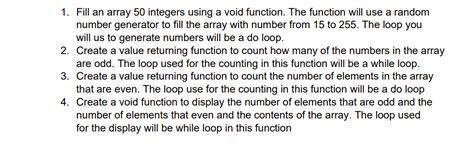 Solved 1 Fill An Array 50 Integers Using A Void Function