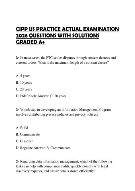 Cipp Us Practice Actual Examination 2026 Questions With Solutions
