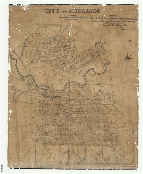 City Of Adelaide Showing All Streets And Right Of Ways Wards Contour