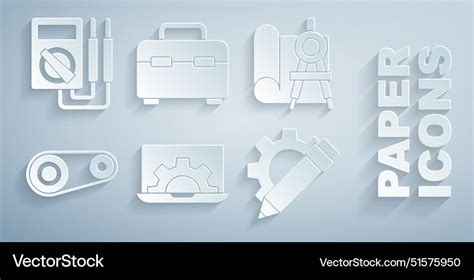 Set Laptop And Gear Graphing Paper Compass Timing Vector Image