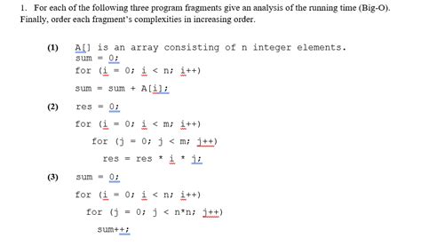 solved 1 for each of the following three program fragments