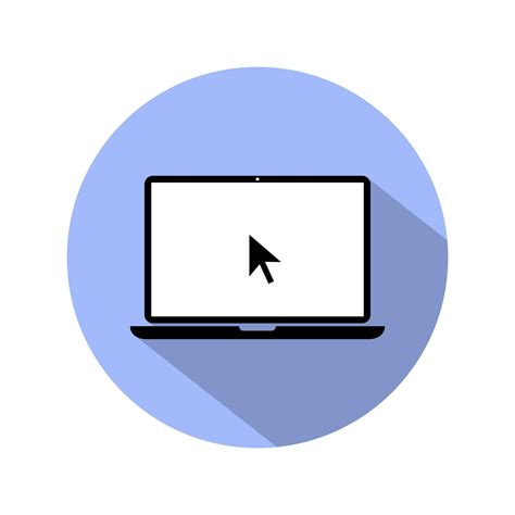 Laptop With Pointer Cursor Icon On Blue Circle Background Notebook