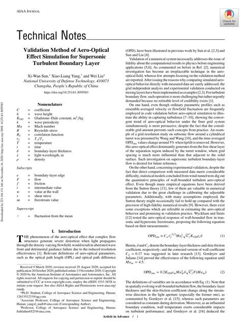 Pdf Validation Method Of Aero Optical Effect Simulation For Supersonic Turbulent Boundary Layer