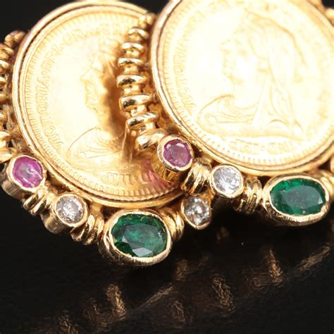 18k Emerald Ruby And Diamond Earrings With Replica 1891 British
