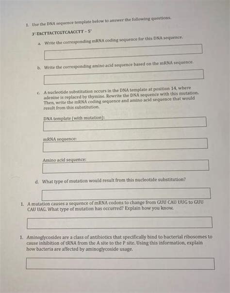 Solved Use The DNA Sequence Template Below To Answer The Chegg