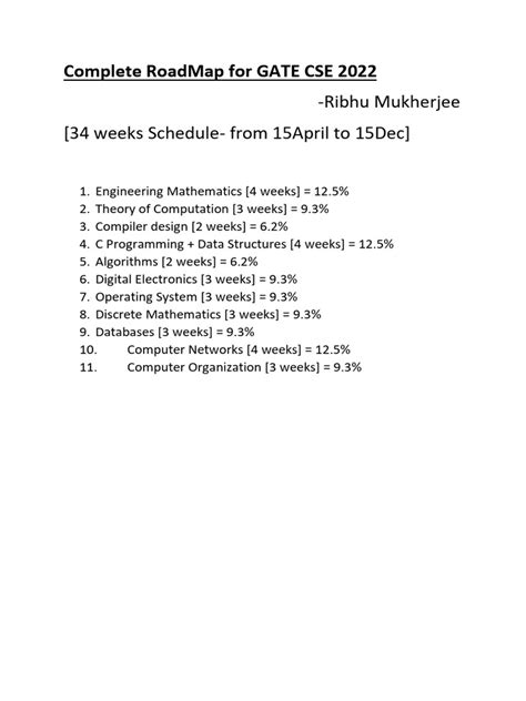 Complete Roadmap For Gate Cse 2022 Pdf