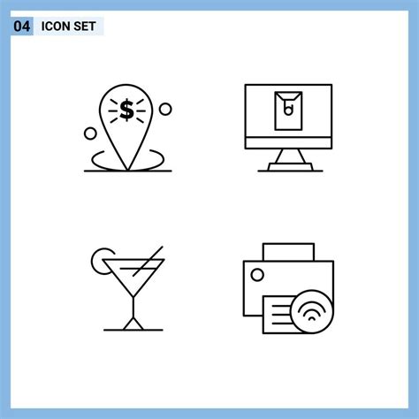 4 Universal Line Signs Symbols Of Banking Juice Place Envelope Computers Editable Vector Design