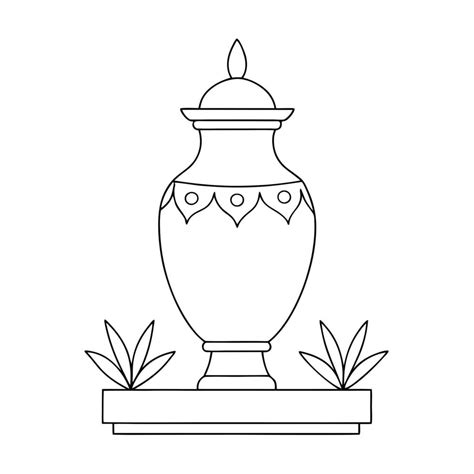 An Outline Drawing Of A Urn With Leaves On It 51005297 Vector Art At