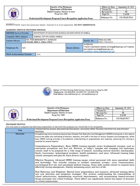 Pdp Course Recognition Application Form 2 Pdf Emergency Management