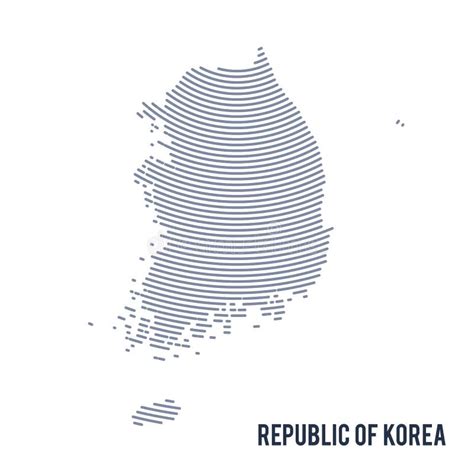 Vector Abstract Hatched Map Of Republic Of Korea With Curve Lines Isolated On A White Background