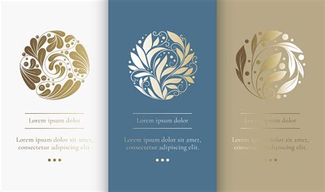 원 모양에 잎이 있는 엠블럼 의 벡터 집합입니다 보석 미용 및 패션 산업에 사용할 수 있습니다 로고 모노그램 초대 전단지 메뉴 배경 또는 원하는 아이디어에 적합합니다 로고에