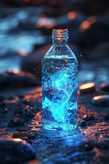 3d glowing bottle of water premium ai generated image
