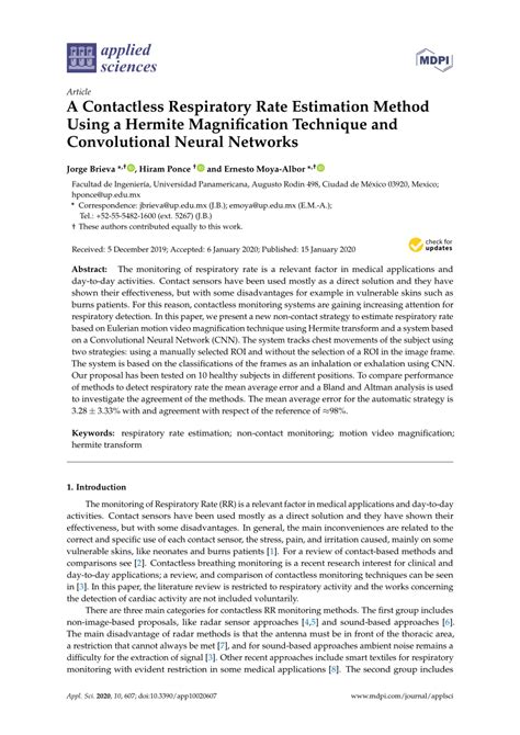 Pdf A Contactless Respiratory Rate Estimation Method Using A Hermite Magnification Technique