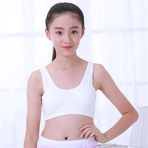 어린 소녀 훈련 브래지어 단색 흰색 면 훈련 브래지어 이중 레이어 전면 십대 학생 속옷 탑 조끼브라