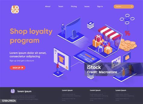 쇼핑 로열티 프로그램 등각 방문 페이지 고객을 유치하고 유지하는 마케팅 전략 Isometry 개념 온라인 소매 충성도 플랫 웹