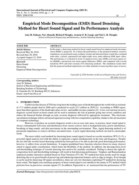 Empirical Mode Decomposition Emd Based D Pdf Pdf Signal To Noise Ratio Signal Processing