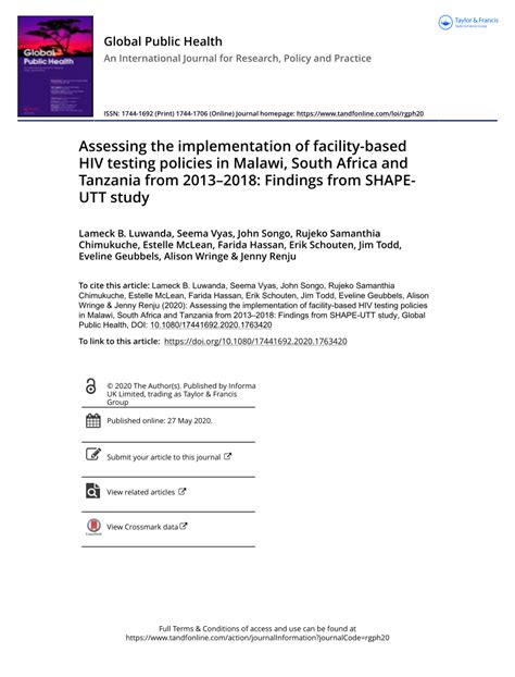 Pdf Assessing The Implementation Of Facility Based Hiv Testing Policies In Malawi South