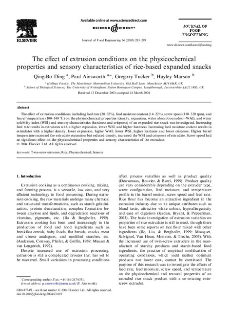 Pdf The Effect Of Extrusion Conditions On The Physicochemical