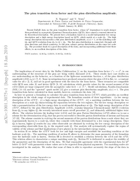 Pdf The Pion Transition Form Factor And The Pion Distribution Amplitude