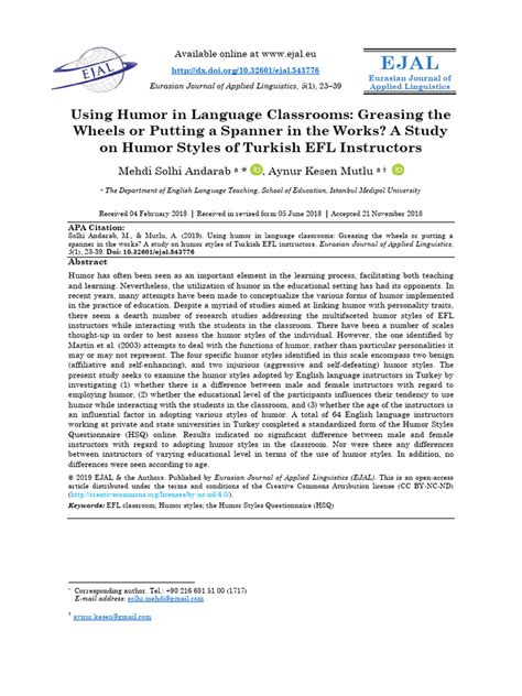Using Humour In Language Classroom Pdf Humour Teachers