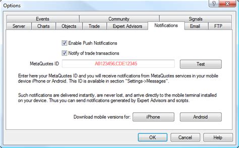 Notifications Client Terminal Settings Metatrader 4 Help