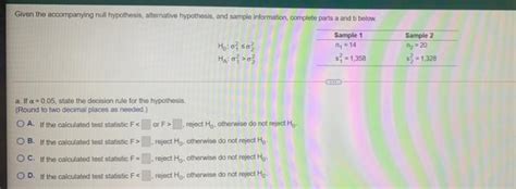 Solved Given The Accompanying Null Hypothesis Alternative